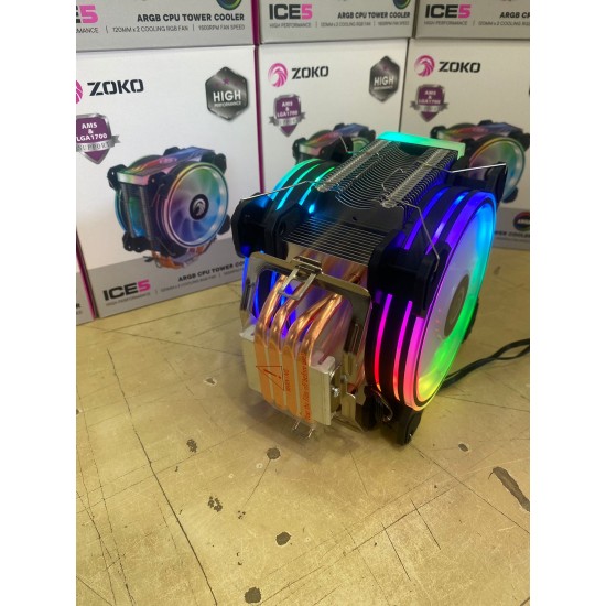 ZOKO İCE 5 4 BAKIR BORULU 2 X 12 CM AUTO RGB AMD/İNTEL İŞLEMCİ SOĞUTUCU ...